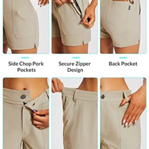 BALEAF Women's 4.5" Hiking Shorts Quick Dry Rip Stop Lightweight Athletic Shorts Stretch with Chop Pork Pockets Zipper UPF 50+ Khaki M