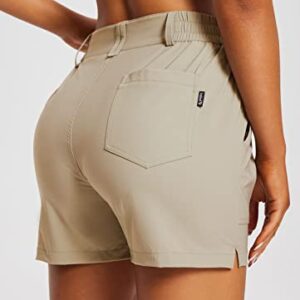 BALEAF Women's 4.5" Hiking Shorts Quick Dry Rip Stop Lightweight Athletic Shorts Stretch with Chop Pork Pockets Zipper UPF 50+ Khaki M