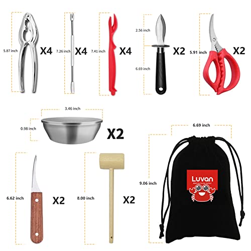 Luvan 23 Pcs Crab Crackers and Tools Set with 4 Crab leg Crackers, 4 Crab Forks, 4 Lobster Shellers, 2 Seafood Scissors, 2 Oyster Knife, 2 Shrimp Deveiner Tool, 2 Crab Mallet, 2 Sauce Cups and 1 Bag