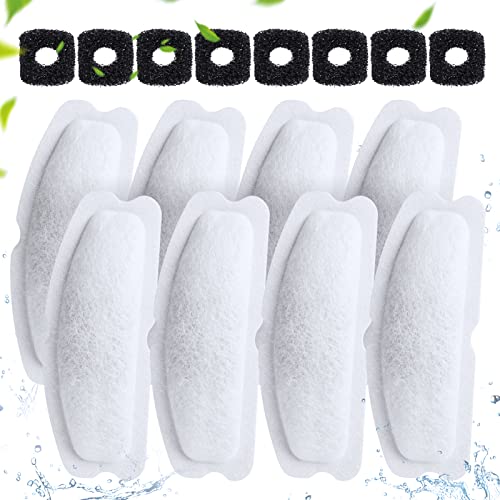 Cat Water Fountain Filters, 8PCS Carbon Filters & 8PCS Pre-Filter Sponges, Pet Water Fountain Filters for K15 2.5L/84oz Stainless Steel Cat Water Fountain Dog Water Fountain