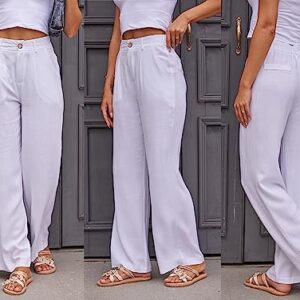 heipeiwa Women's Linen Summer Casual High Waist Wide Leg Dressy Pants Flowy Trousers