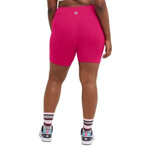 Champion, Authentic, Moisture Wicking, Bike Shorts for Women, 8" (Plus Size), Strawberry Rouge C Logo