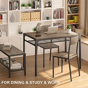 Gizoon Kitchen Table and 2 Chairs for 4 with Bench, 4 Piece Dining Table Set for Small Space, Apartment (Grey)