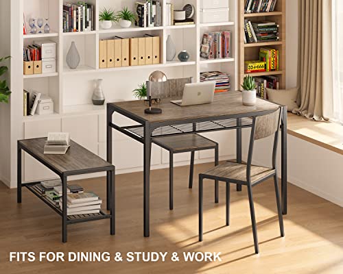 Gizoon Kitchen Table and 2 Chairs for 4 with Bench, 4 Piece Dining Table Set for Small Space, Apartment (Grey)