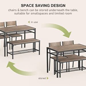 Gizoon Kitchen Table and 2 Chairs for 4 with Bench, 4 Piece Dining Table Set for Small Space, Apartment (Grey)