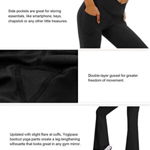 COPYLEAF Women's Flare Yogo Pants with Pockets-V Crossover High Waisted Bootcut Yoga Leggings-Flare Bell Bottom Workout Gym Leggings Black