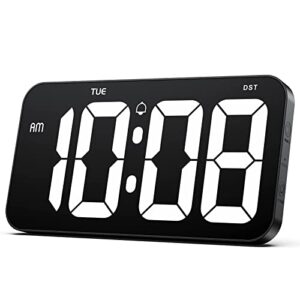 zgrmbo plug-in led digital wall clock with dst, week and 4" huge clear digits, 12/24h format, auto-dimming, battery backup, silent wall clock for farmhouse, living room, bedroom, classroom, office