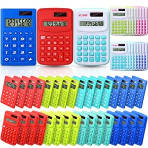 48 pcs pocket calculator small basic standard battery powered calculator mini colored 8 digit handheld 4 function calculator for students kids school teacher desktop home office, 3 designs