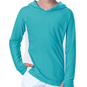 Kids Hooded Swim Shirt Long Sleeve Boys Girls Solid Color Rash Guard Tops Uv Protective Athletic Shirts Aqua White 7-8 Years