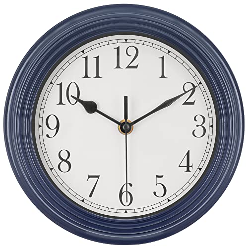 Mofine Wall Clock for Living Room Decor, Small Kitchen Wall Clock, Silent Wall Clocks Battery Operated for Bathroom/Bedroom/Office, 9 inch-Navy Blue