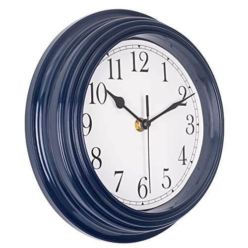 Mofine Wall Clock for Living Room Decor, Small Kitchen Wall Clock, Silent Wall Clocks Battery Operated for Bathroom/Bedroom/Office, 9 inch-Navy Blue