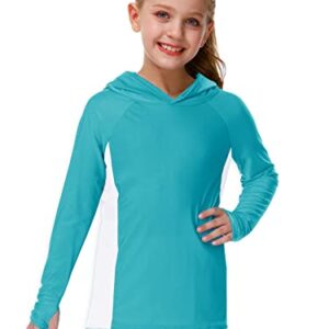 Kids Hooded Swim Shirt Long Sleeve Boys Girls Solid Color Rash Guard Tops Uv Protective Athletic Shirts Aqua White 7-8 Years