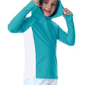 Kids Hooded Swim Shirt Long Sleeve Boys Girls Solid Color Rash Guard Tops Uv Protective Athletic Shirts Aqua White 7-8 Years