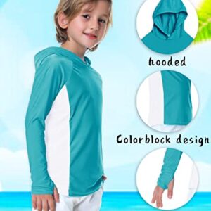 Kids Hooded Swim Shirt Long Sleeve Boys Girls Solid Color Rash Guard Tops Uv Protective Athletic Shirts Aqua White 7-8 Years