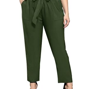 KIMCURVY Paper Bag Pants for Women High Waist Plus Size Pencil Pants for Work Army Green 18W