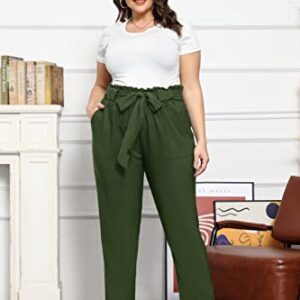 KIMCURVY Paper Bag Pants for Women High Waist Plus Size Pencil Pants for Work Army Green 18W