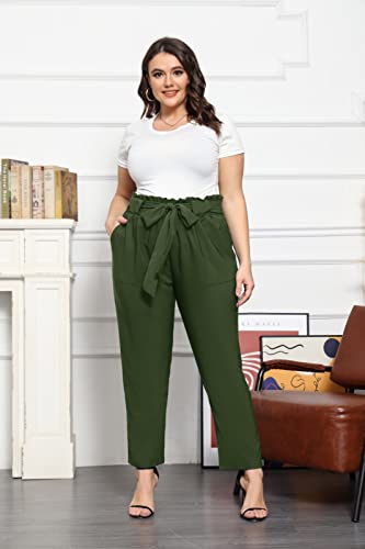 KIMCURVY Paper Bag Pants for Women High Waist Plus Size Pencil Pants for Work Army Green 18W