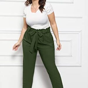 KIMCURVY Paper Bag Pants for Women High Waist Plus Size Pencil Pants for Work Army Green 18W