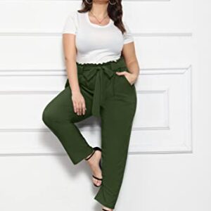 KIMCURVY Paper Bag Pants for Women High Waist Plus Size Pencil Pants for Work Army Green 18W