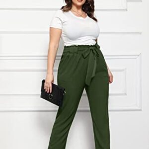 KIMCURVY Paper Bag Pants for Women High Waist Plus Size Pencil Pants for Work Army Green 18W