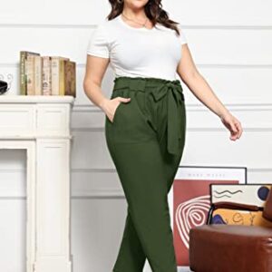 KIMCURVY Paper Bag Pants for Women High Waist Plus Size Pencil Pants for Work Army Green 18W