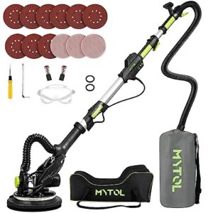 mytol drywall sander, 7.2a electric drywall sander with vacuum dust collection, led light, 6 variable speed digital display 900-1800rpm, foldable & extendable handle, 9 sanding discs&3 grid sandpaper