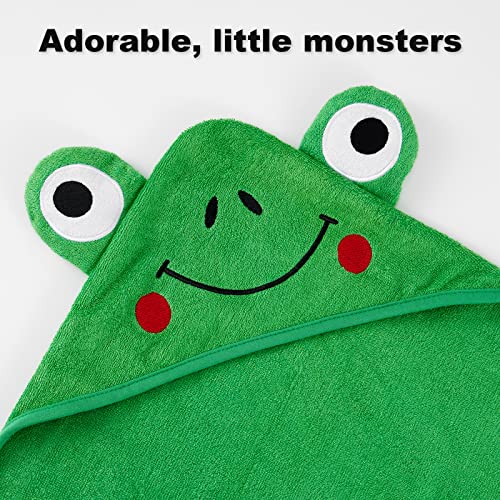 SYNPOS Hooded Baby Towel Set - Ultra Soft & Absorbent Bamboo Cotton Bath Towel and Washcloth - Perfect Newborn Essential Cute Frog Design - 30 x 30 Inch