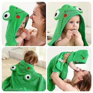 SYNPOS Hooded Baby Towel Set - Ultra Soft & Absorbent Bamboo Cotton Bath Towel and Washcloth - Perfect Newborn Essential Cute Frog Design - 30 x 30 Inch