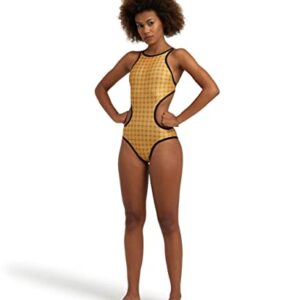 Arena Women's Standard Single Design Seamless One Piece Swimsuit, Gold-Multi Black, 34