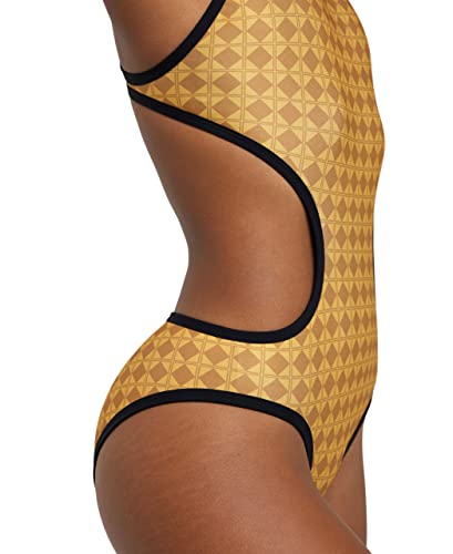 Arena Women's Standard Single Design Seamless One Piece Swimsuit, Gold-Multi Black, 34