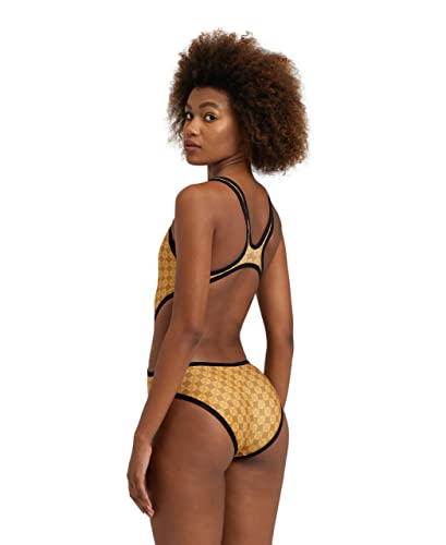 Arena Women's Standard Single Design Seamless One Piece Swimsuit, Gold-Multi Black, 34