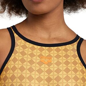 Arena Women's Standard Single Design Seamless One Piece Swimsuit, Gold-Multi Black, 34