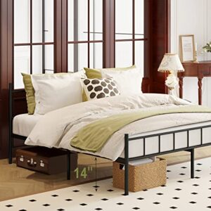 DIIYIV 14 Inch King Metal Platform Bed Frame with Headboard,Mattress Foundation,Steel Slat Support,Under Bed Storage,No Box Spring Needed,King Size Bed Frame,Black