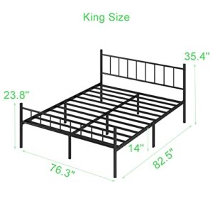 DIIYIV 14 Inch King Metal Platform Bed Frame with Headboard,Mattress Foundation,Steel Slat Support,Under Bed Storage,No Box Spring Needed,King Size Bed Frame,Black