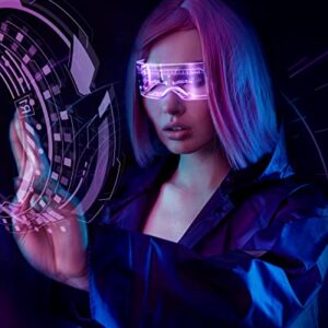 NIUCOO LED Visor Glasses Light Up: [7 Colors 4 Modes] Cyberpunk Futuristic Luminous Cosplay Glasses Rave Cyber Lightup Goggles (High Tech)