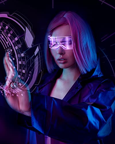 NIUCOO LED Visor Glasses Light Up: [7 Colors 4 Modes] Cyberpunk Futuristic Luminous Cosplay Glasses Rave Cyber Lightup Goggles (High Tech)