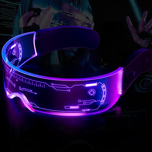 NIUCOO LED Visor Glasses Light Up: [7 Colors 4 Modes] Cyberpunk Futuristic Luminous Cosplay Glasses Rave Cyber Lightup Goggles (High Tech)