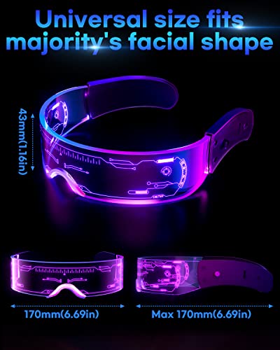 NIUCOO LED Visor Glasses Light Up: [7 Colors 4 Modes] Cyberpunk Futuristic Luminous Cosplay Glasses Rave Cyber Lightup Goggles (High Tech)