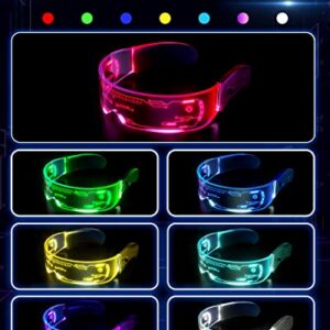 NIUCOO LED Visor Glasses Light Up: [7 Colors 4 Modes] Cyberpunk Futuristic Luminous Cosplay Glasses Rave Cyber Lightup Goggles (High Tech)