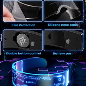 NIUCOO LED Visor Glasses Light Up: [7 Colors 4 Modes] Cyberpunk Futuristic Luminous Cosplay Glasses Rave Cyber Lightup Goggles (High Tech)