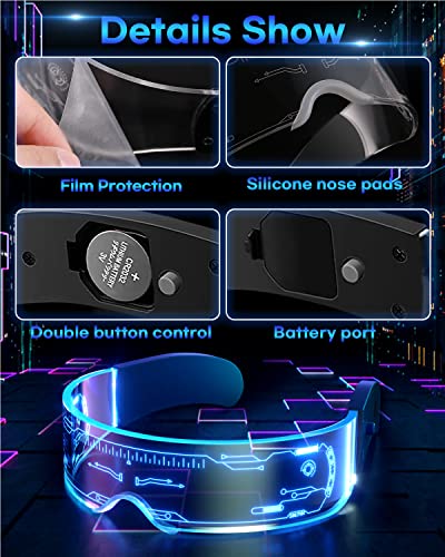 NIUCOO LED Visor Glasses Light Up: [7 Colors 4 Modes] Cyberpunk Futuristic Luminous Cosplay Glasses Rave Cyber Lightup Goggles (High Tech)