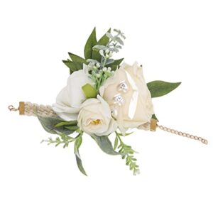 kuuleyn corsage wristlet, wrist corsage, wrist corsages for wedding bride wrist flower decorative white roses and green leaves for prom party