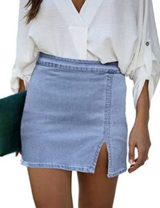 luvamia jean skirt for women with slit high waisted bodycon stretch pencil mini short denim skirts high waisted skirts for women skirt with slit denim skirt women azure mood size large size 12 size 14