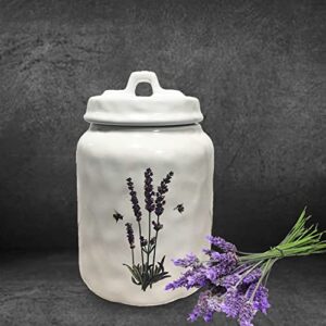 First of a Kind - Set of 3 Stoneware Canisters with Beehive, Lavender, and Bees - Decorative Kitchen Canister Sets - Ceramic Food Canister Jars for Tea, Sugar & Flour Storage