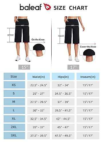 BALEAF Women's 17" Capri Yoga Pants Cotton Loose Soft Drawstring Workout Sweatpants Summer Causal Lounge Pants with Pockets Black L