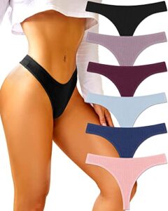 finetoo 6 pack cotton thongs for women breathable low rise bikini panties womens thong underwear sexy s-xl