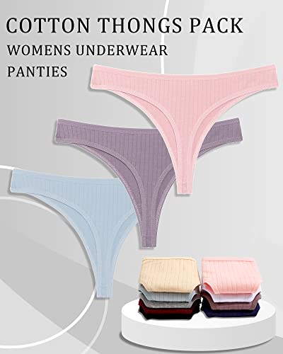 FINETOO 6 Pack Cotton Thongs for Women Breathable Low Rise Bikini Panties Womens Thong Underwear Sexy S-XL