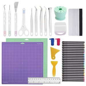 accessories bundle for cricut machine makers and all explore air, cricut accessories, 43pcs tools and accessories kit, weeding tool, colored pencil, cutting mat, scraper, ruler, for crafting projects