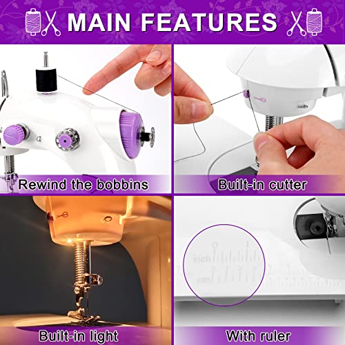 Kylinton Sewing Machine for Beginners Mini Sewing Machine for Kids, Electric Small Sewing Machine with Foot Pedal, 12 Stitches, High-Low Speeds, Automatic Winding for Cloth Girls Adults (Violet)