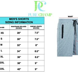 PURE CHAMP Mens Shorts 3 Pack Tech Fleece Gym Shorts for Men Athletic Workout Shorts with Zipper Pocket and Drawstring Size XS-3XL(SET-02 L)